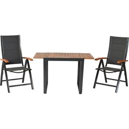 Merxx Balkonset &raquo;Paxos&laquo; Set, 3 tlg. inkl. 2 Klappsessel, 1 Balkonausziehtisch schwarz Aluminium, FSC -zertifiziertes teilmassives Holz, Polyester B/H/