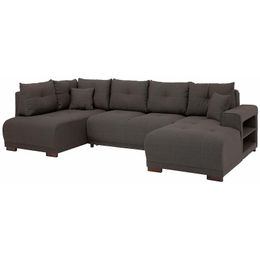 Home Affaire Wohnlandschaft &raquo;Viborg U-Form&laquo; mit Regal in der Armlehne, wahlweise mit Bettfunktion braun Filzoptik (100% Polyester);Struktur (100% 