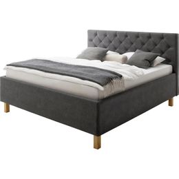 Meise M&ouml;bel meise.m&ouml;bel Polsterbett &raquo;San Remo&laquo; mit Bettkasten grau Liegefl&auml;che L&auml;nge B: 200cm x 180cm, Webstoff Holzfu&szlig;: eiche hell, H&ouml;he Bettseite: 55cm, ohne 