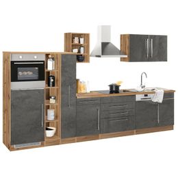 KOCHSTATION K&uuml;chenzeile &raquo;KS-Samos&laquo; Breite 350 cm, wahlweise mit E-Ger&auml;ten und Induktionskochfeld grau B/H/T: 350cm x 200cm x 60cm, ohne E-Ger&auml;te