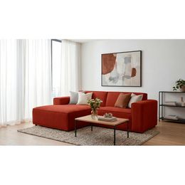 OTTO home Ecksofa &raquo;Avelin, 228 cm, L-Form, Chenille, Struktur-Boucle&laquo; mit Wellenunterfederung, Kedernaht, bodentief, Skandi-Design rot 100% Polyester 
