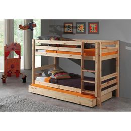 Vipack Etagenbett &raquo;Pino, inkl. Rolllattenrost, Leiter und Absturzschutz&laquo; B/H/T ca. 210x140x105cm, massiv Kiefer 2 Farben zur Wahl, optional mit Bettschublade