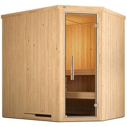 Weka Sauna &raquo;Element-Ecksauna VARBERG 1&laquo; vorgefertigte Elemente, moderne Ganzglast&uuml;r beige Bio-Ofen, externe Steuerung, 4,5 kW