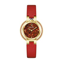 Bulova Damen Quarzuhr &raquo;Rubaiyat&laquo; Armbanduhr, Damenuhr, Lederarmband, analog, Feueropal, Rubin rot Einheitsgr&ouml;&szlig;e