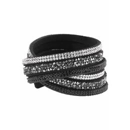Firetti Damen Armband &raquo;Wickelarmband&laquo; mit Glasstein schwarz 38,5cm, Metall Polyurethan