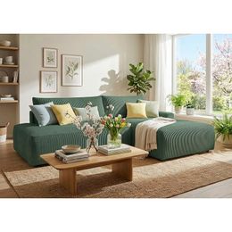 Trendmanufaktur Ecksofa &raquo;Prag, Schlafsofa mit Bettkasten, Couch in L-Form, Breite 253 cm&laquo; in Cordstoff HYPER, dunkelgr&uuml;n, Recamiere rechts gr&uuml;n 92%