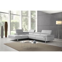Egoitaliano Ecksofa &raquo;Malika, elegant und bequem, Designsofa, L-Form&laquo; mit Ottomane, inkl. Kopfteilverstellung und chromfarbenen Metallf&uuml;&szlig;en grau Leder &raquo;BULL&laquo; (