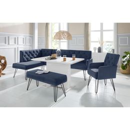 exxpo - sofa fashion Eckbank &raquo;Doppio, Chesterfield Optik, komfortabel und bequem, hohe Designf&uuml;&szlig;e&laquo; Frei im Raum stellbar blau 100% Polyester B/H/T: 