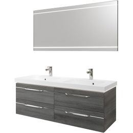 Badm&ouml;bel-Set &raquo;Balto 2-teilig Mineralmarmor-Doppelwaschtisch mit LED-Spiegel&laquo; 2 Stk. tlg. grau Holzwerkstoff B/H/T: 150cmcm x 200cmcm x 50,8cmcm,mit 