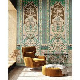 Livingwalls living walls Vliestapete &raquo;Orientalische Mustertapete Beige Gr&uuml;n Braun&laquo; matt glatt bunt Vlies B/L: 2,7m x 4m, Rollen: 1