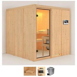 Karibu Sauna &raquo;Rodin&laquo; Set, Ofen 9 kW Bio externe Strg easy beige Bio-Kombiofen, externe Steuerung, 9 kW