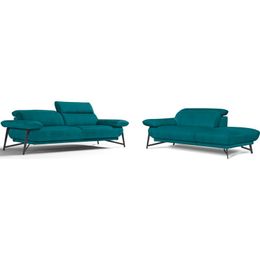 Egoitaliano Sofa &raquo;Anais, Design mit hohem Sitzkomfort, Fu&szlig;farbe schattengrau&laquo; Set, Kopfteil verstellbar, Luxus-Microfaser, blaur&uuml;n bunt Luxus-Microfaser, Ottomane
