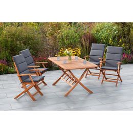 Merxx Garten-Essgruppe &raquo;Comodoro&laquo; 5 Stk. tlg. 4 Klappsessel mit ausziehbarem Tisch braun FSC -zertifiziertes Massivholz B/H/T: 64,5cm x 100cm x 56cm, 
