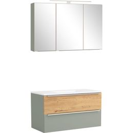 Welltime Badm&ouml;bel-Set &raquo;TRIENT, Set: Spiegelschrank und Waschtisch&laquo; 2 Stk. tlg. grau MDF B/H/T: 100cmcm x 200cmcm x 47cmcm