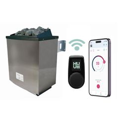 Karibu Saunaofen &raquo;f&uuml;r Au&szlig;ensteuerung 9 kW SET mit WiFi-Steuerung&laquo; mit WLAN-f&auml;higem Steuerger&auml;t silber Edelstahl Einheitsgr&ouml;&szlig;e