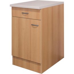 Flex-Well Unterschrank &raquo;Nano&laquo; (B x H x T) 50 x 85/86 x 60 cm braun Holzwerkstoff Buche Nachbildung, B/H/T: 50cm x 85cm x 60cm, Schubladen: 1 Stk. T&uuml;ren: 1 Stk.
