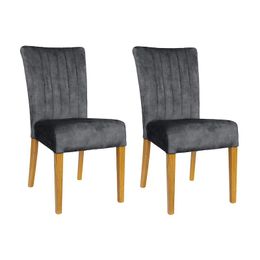 Home Affaire 4-Fu&szlig;stuhl (Set) 2 Stk.vertikale N&auml;hte in der R&uuml;ckenlehne blau Massivholz, Polyester B/H/T: 46cm x 93cm x 64cm, 2 Stk., Samtvelours, 