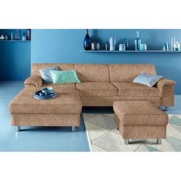 DOMO collection Ecksofa &raquo;Jamie, modern und elegant, Fu&szlig;h&ouml;he 9cm, L-Form,&laquo; wahlweise mit Bettfunktion braun B/H/T: 251cm x 72cm x 80cm, Microfaser 
