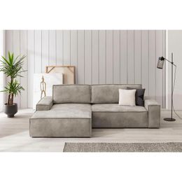 OTTO home Ecksofa &raquo;SHERWOOD Vintage Lederoptik L-Form, 267 cm&laquo; Schlaffunktion mit Bettkasten (210x136 cm), Cord, Vintage, Samtvelours grau 100% 