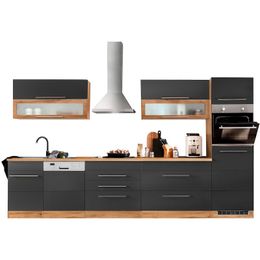 KOCHSTATION K&uuml;chenzeile &raquo;KS-Wien&laquo; Breite 350 cm, wahlweise mit E-Ger&auml;ten und Induktion schwarz B/H/T: 350cm x 200cm x 60cm,mit Induktion