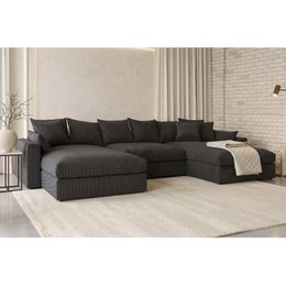 OTTO home Wohnlandschaft &raquo;Cosy Lounge U-Form, Breite 385 cm&laquo; Mega-Sofa mit Cordstoff bezogen, mit Federkern & 5 Zierkissen schwarz 100% Polyester B/H/