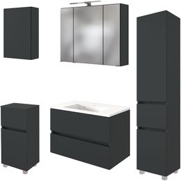 Welltime Badm&ouml;bel-Set &raquo; M&ouml;bel Baabe Waschtisch-Set 3tlg. oder 5tlg.&laquo; 5 Stk. tlg. grau Holzwerkstoff Set 14 5tlg.: Waschtisch 80cm breit, 