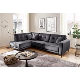 Trends by HG Polsterecke &raquo;Barcelona L-Form&laquo; mit Metallfuss, frei im Raum stellbar grau B/H/T: 273cm x 86cm x 165cm, Microvelours, Ottomane links