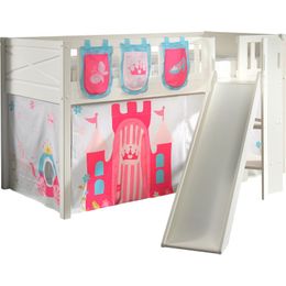 Vipack Hochbett &raquo;Scott&laquo; Made in Europe, m. Rutsch-/Leiterturm, LF 90x200 cm, Vorhang, Tasche, 4 Designs wei&szlig; 100% Baumwolle Liegefl&auml;che B/L: 90cm x 200cm, 