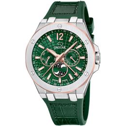 Jaguar Herren Multifunktionsuhr &raquo;Diplomatic Moonphase&laquo; Quarzuhr, Armbanduhr, Herrenuhr, Swiss Made, Lederarmband,Mondphase gr&uuml;n Einheitsgr&ouml;&szlig;e