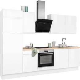 KOCHSTATION K&uuml;chenzeile &raquo;KS-Avio&laquo; 38 mm starker Arbeitsplatte und Hochglanz-Fronten, Breite 280 cm wei&szlig; B/H/T: 280cm x 60cm