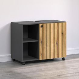 Welltime Waschbeckenunterschrank &raquo;Amrum&laquo; BxHxT 80 x 64 x 42cm Waschbeckenunterschrank Eiche Rillenoptik Anthrazit, B/H/T: 80cm x 64cm x 42cm, T&uuml;ren: 1