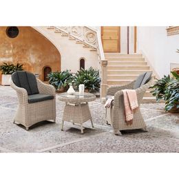Destiny Balkonset &raquo;MALAGA 2 Se + Kaffeetisch &Oslash; 60x55cm, vintage wei&szlig;&laquo; Set, 7 Stk. tlg. Aluminium, Polyrattan wei&szlig; Polyester