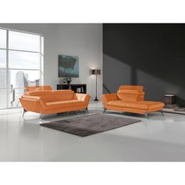 Egoitaliano Polstergarnitur &raquo;Sueli&laquo; Set, bestehend aus Sofa und Recamiere, Kopfteilverstellung, Bezug Leder orange Leder &raquo;BULL&laquo; (echtes Rindsleder). Geschliffenes
