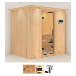 Karibu Sauna &raquo;Finja&laquo; Set, Ofen 3,6 kW Bio-Ofen externe Strg. easy beige Bio-Kombiofen, externe Steuerung, 3,6 kW