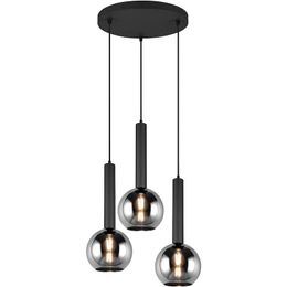 Trio Leuchten Pendelleuchte &raquo;Clayton&laquo; E27 1 Stk. warmwei&szlig; - kaltwei&szlig; H&auml;ngelampe h&ouml;henverstellbar bis 150cm, Glas rauchfarbig, exkl 3xE27 schwarz 3, &Oslash; 