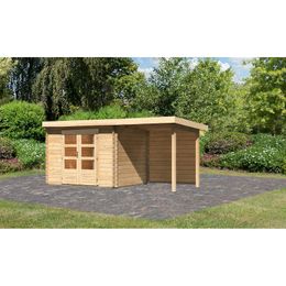 Karibu Gartenhaus &raquo;Schlo&szlig;see 3&laquo; mit Anbaudach und R&uuml;ckwand beige Holzwerkstoff ohne Fu&szlig;boden, R&uuml;ckwand, ohne Dacheindeckung