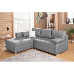 Home Affaire Ecksofa &raquo;Italia L-Form, B: 217 cm&laquo; Schlaffunktion, Bettkasten & 1 Zierkissen, Federkern grau Struktur fein (100% Polyester);Microfaser 