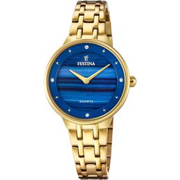Festina Damen Quarzuhr &raquo;Mademoiselle&laquo; Armbanduhr, Damenuhr, Edelstahlarmband, analog, Zirkonia (synth.) gold Einheitsgr&ouml;&szlig;e