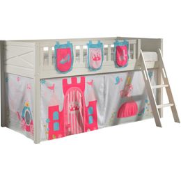 Vipack Hochbett &raquo;Scott&laquo; Made in Europe, mit schr&auml;ger Leiter, LF 90x200 cm, Vorhang, Tasche, 4 Designs wei&szlig; 100% Baumwolle Liegefl&auml;che B/L: 90cm x 200cm, kein