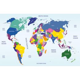 papermoon Fototapete &raquo;Worldmap&laquo; matt bunt Vlies B/L: 2,5m x 1,8m