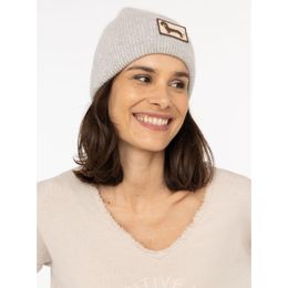 Zwillingsherz Damen Beanie &raquo;"Dog Patch"&laquo; mit s&uuml;&szlig;em Dackelmotiv und Wollanteil grau Einheitsgr&ouml;&szlig;e