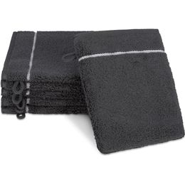 Ross Waschhandschuh &raquo;&Uuml;berkaro 9032&laquo; 100% Baumwolle, made in Germany grau Frottier, Frottier B/L: 12cmx20cm, 6 Stk., Karo Streifen, 6 Waschhandschuhe, 