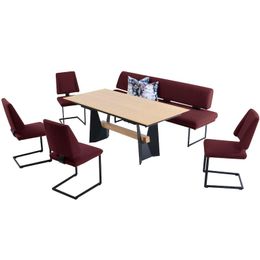 K+w Komfort & Wohnen K+W Komfort & Wohnen Essgruppe &raquo;Longbeach&laquo; 6 Stk. tlg. Essgruppe in Spitzkissenoptik mit 4 Freischwingern, Gestell in Metall rot B/H/T: 224cm x 89cm x