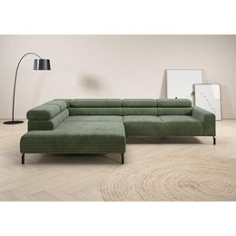 Home Affaire Ecksofa &raquo;Antonelli, L-Form, incl. Kopfteilverstellung, Breite 312 cm&laquo; mit elektrischer Sitztiefenverstellung, in Cord, oliv gr&uuml;n 95% 