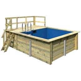 Karibu Rechteckpool &raquo;Holzpool Milano A&laquo; BxLxH: 353x320x124 cm, kesseldruckimpr&auml;gniert mit Sonnenterasse &Oslash;/B/H/L: 476,5cm x Breite 353cm x H&ouml;he 124cm x L&auml;nge 