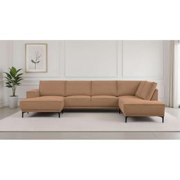 OTTO home Wohnlandschaft &raquo;OLAND Cord U-Form, XXL, B: 345 cm, Skandi-Design&laquo; U-Form, 345 cm, Wellenunterfederung, Skandi-Design, Metallf&uuml;&szlig;e braun 92%