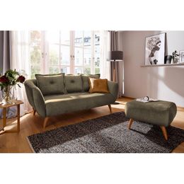 Home Affaire 2,5-Sitzer &raquo;Baggio modern und romantisches Design, bequem&laquo; Zierkissen inklusive gr&uuml;n B/H/T: 196cm x 80cm x 103cm, Veloursstoff