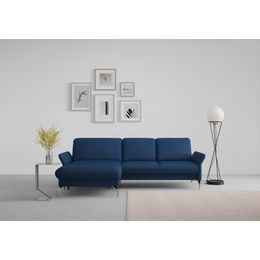 Sit & More sit&more Ecksofa &raquo;Fashion L-Form&laquo; wahlweise mit Kopfteilverstellung, Vorziehsitz, motorisch, Nickelf&uuml;&szlig;e blau B/H/T: 253cm x 84cm x 165cm, Soft clean, 