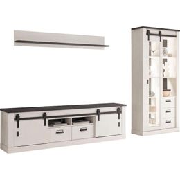 Home Affaire Wohnwand &raquo;Sherwood, Anbauwand im Industrial-Style, Komplettset, Wohnzimmer-Set&laquo; 3 Stk. tlg. wei&szlig; B/H/T: 314cmcm x 201cmcm x 43cmcm