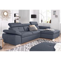 exxpo - sofa fashion Ecksofa &raquo;Spring, super bequem, mit Armteil- und Kopfteilfunktion&laquo; L-Form, wahlweise mit Bettfunktion und Bettkasten blau Luxus-